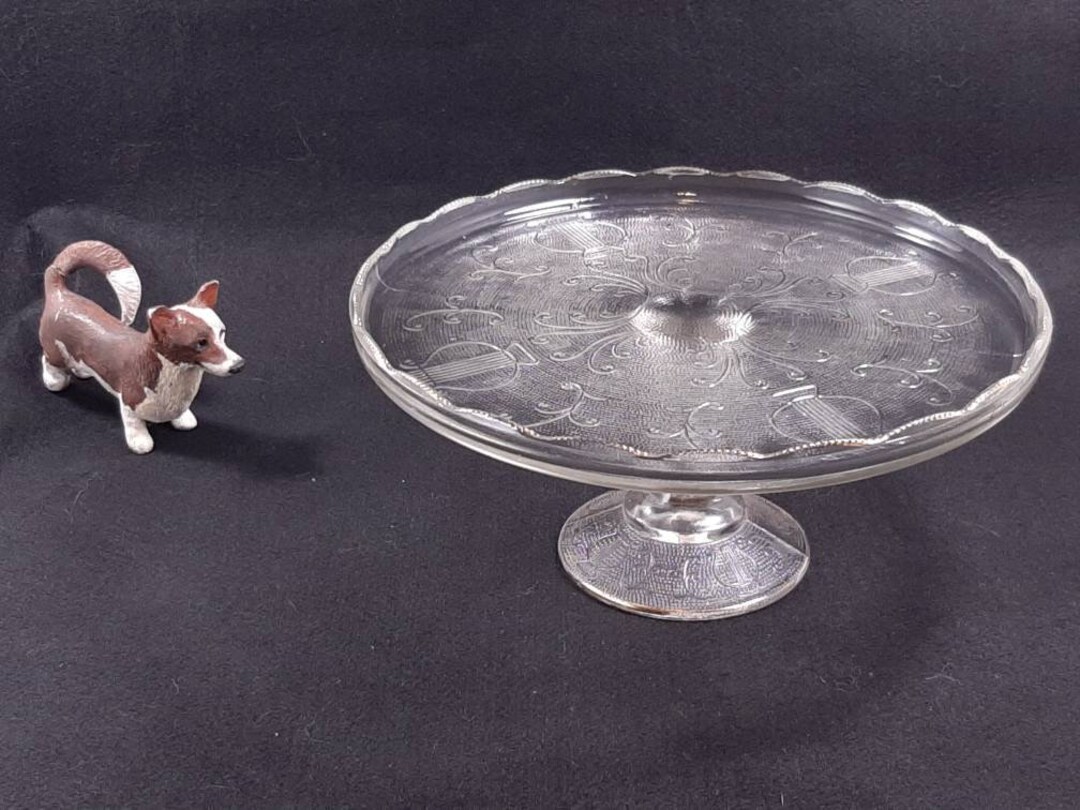 Vintage Depression Glass Cake Stand, Harp Pattern Glass Cake Stand With ...