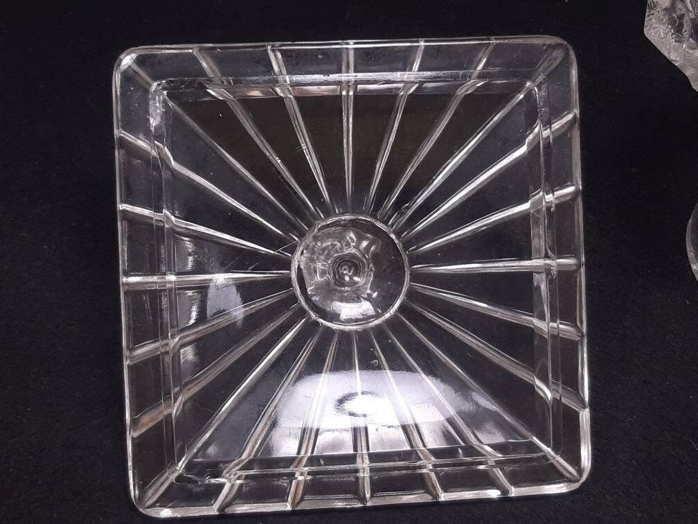 Vintage Pressed Glass Square Compote on Pedestal With Round - Etsy