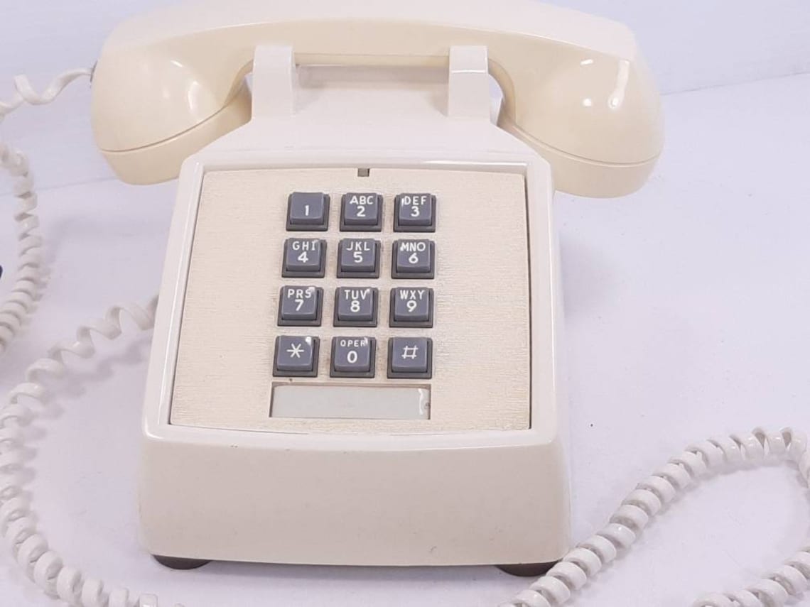 Vintage ITT Off-white Push Button Desk Phone With Long Cord, Untested ...