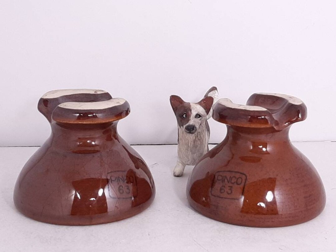 Pair of Pinco 63 Ceramic Insulators, Very Good Condition, Brown Glazed ...