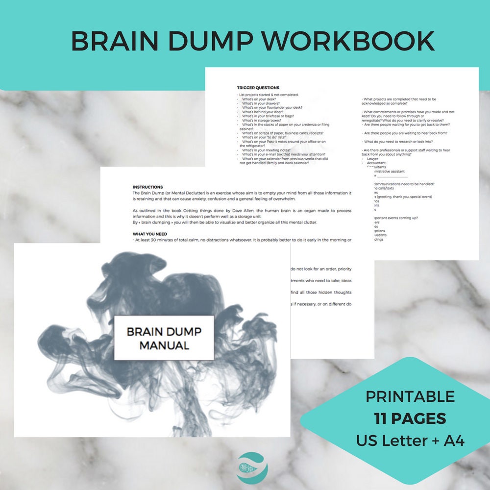 Brain Dump Manual, Mental Declutter Workbook, Ram Dump Exercise, Brain ...