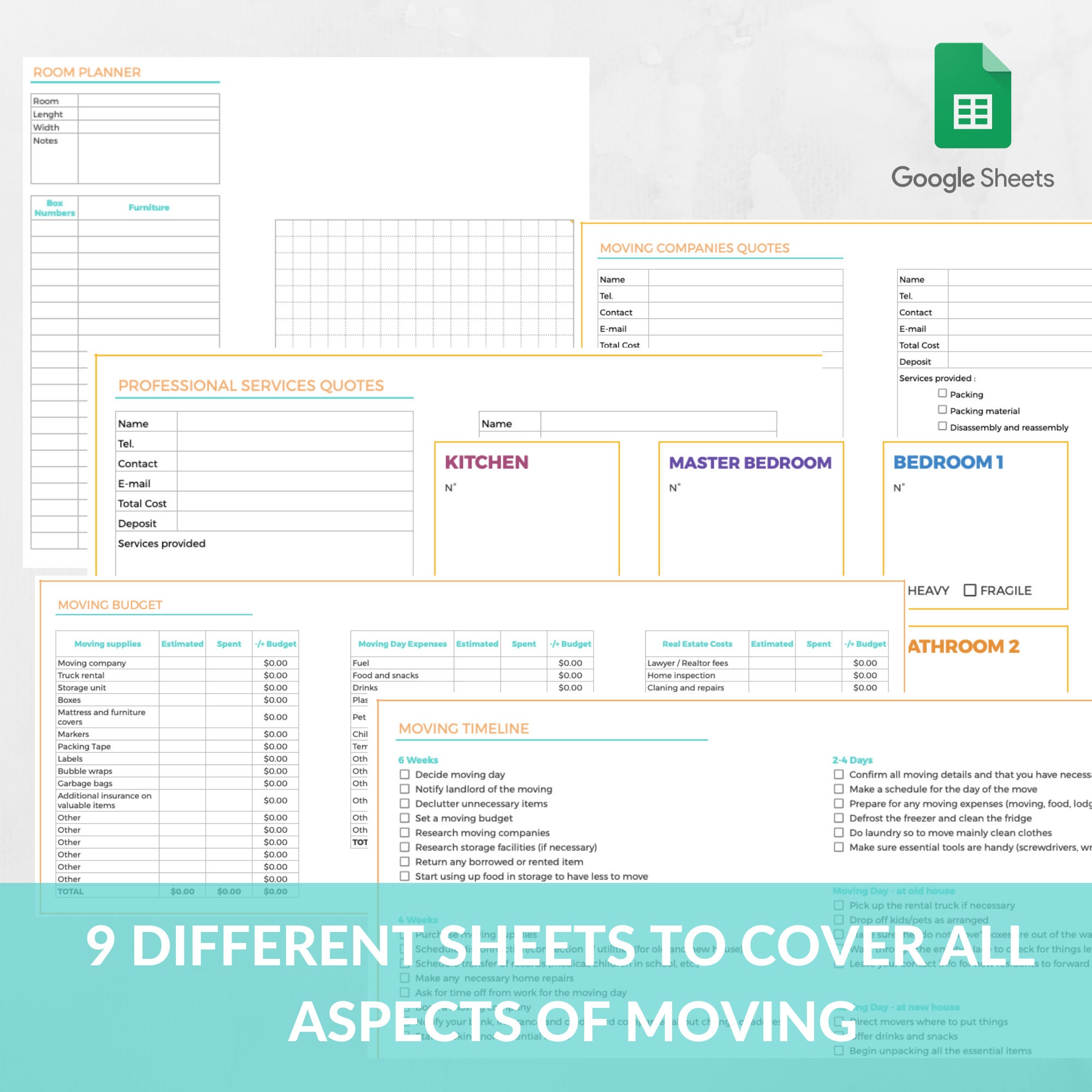 Moving Planner Kit Spreadsheet Moving Checklist Moving | Etsy