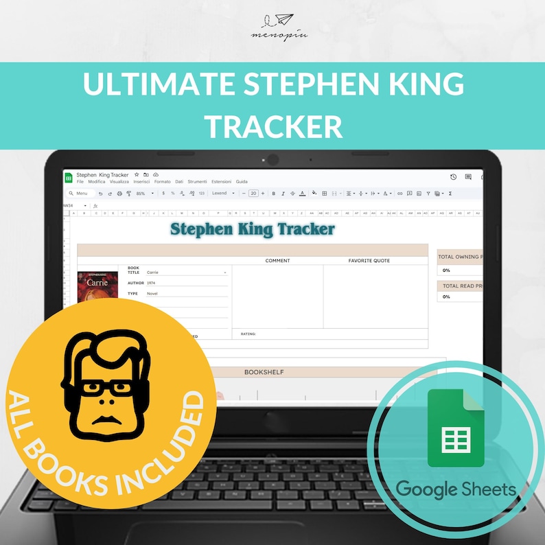 Stephen King Book Tracker – Digital Reading Journal & Wishlist Spreadsheet - Google Sheets ...