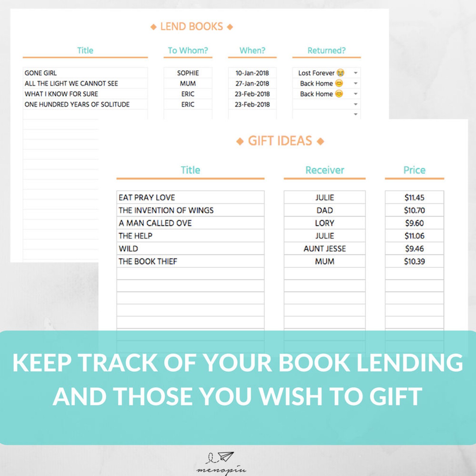 Book Collection Tracker, Reading List Excel Template (google Sheets) - Etsy