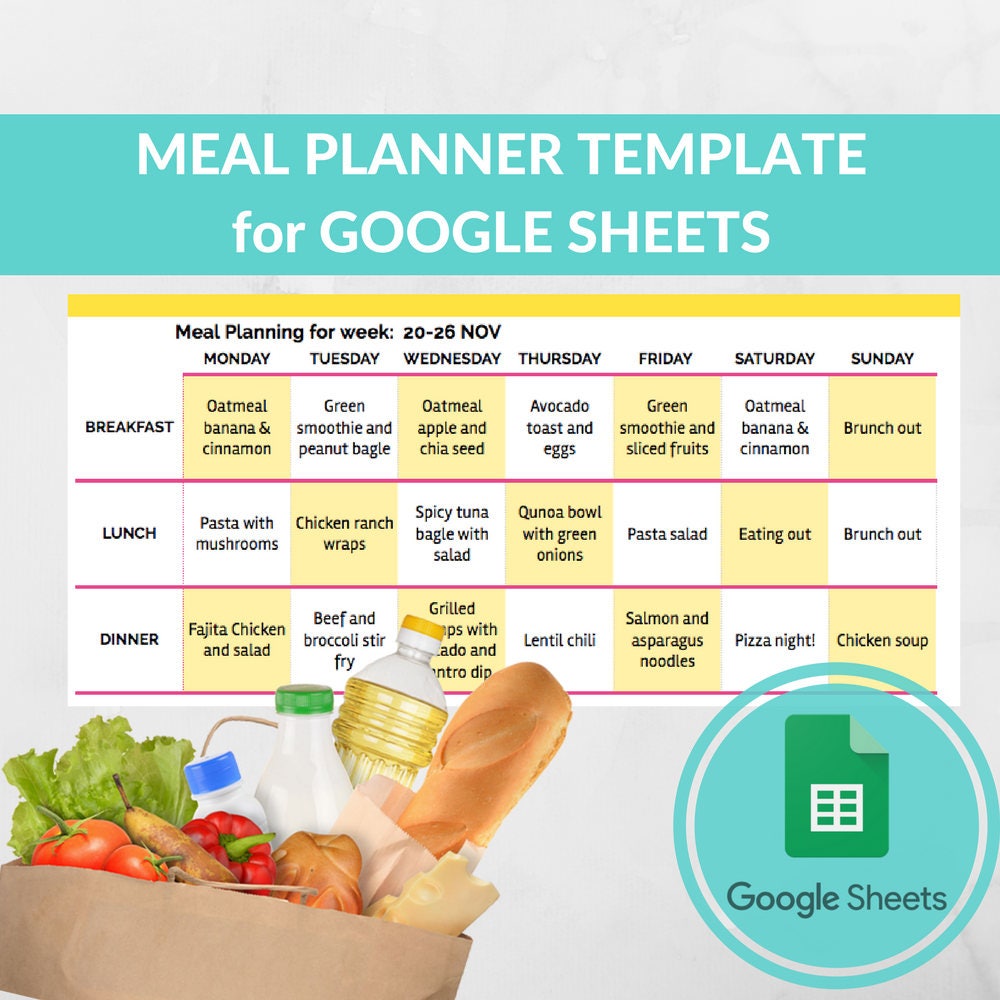 Meal Planner Template Spreadsheet Grocery Planning Excel Google Sheets