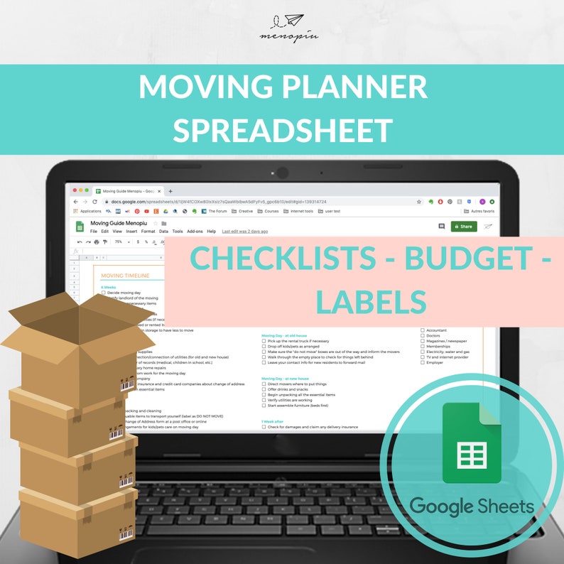 Moving Planner Kit Spreadsheet - Moving Checklist - Moving Budget ...