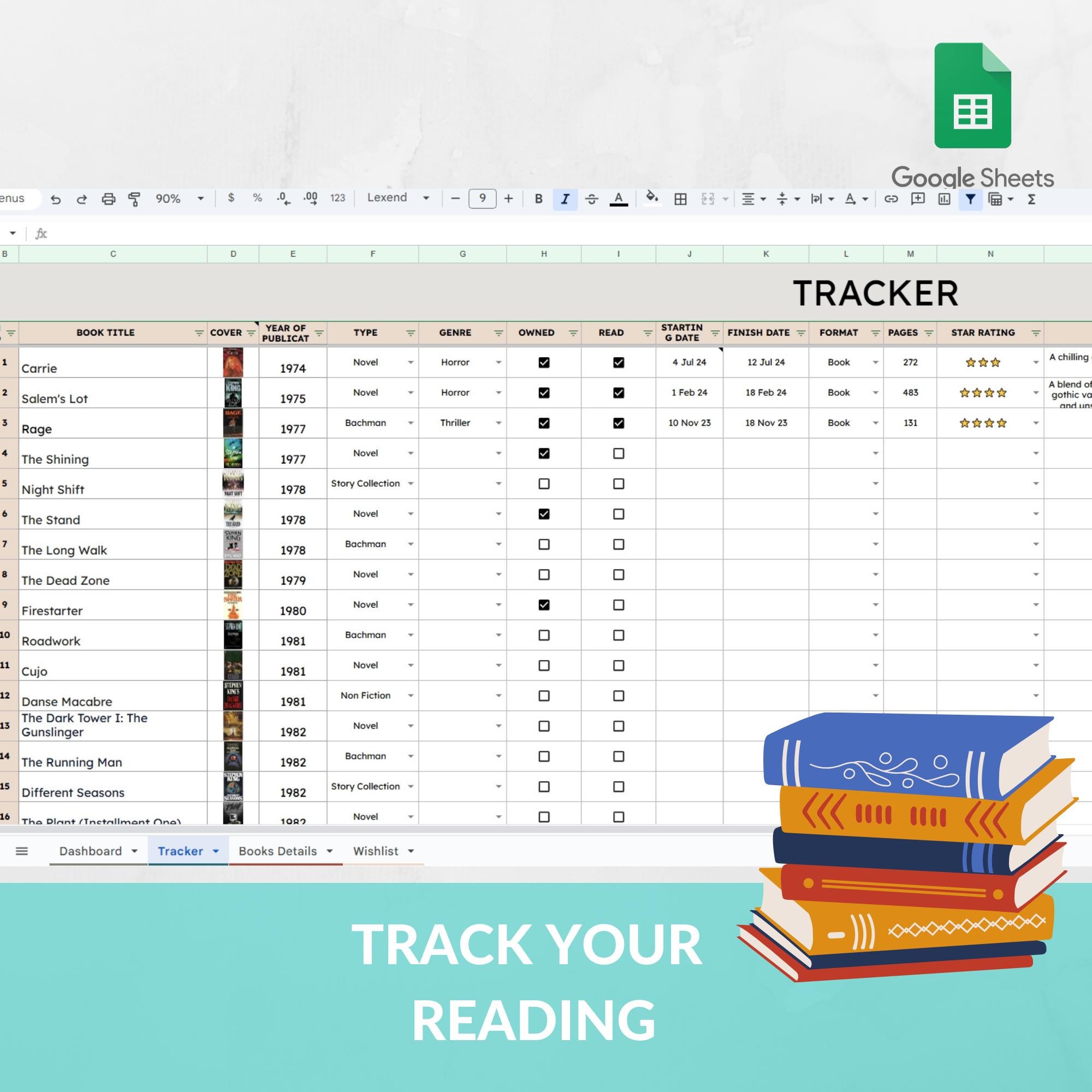 Stephen King Book Tracker – Digital Reading Journal & Wishlist ...