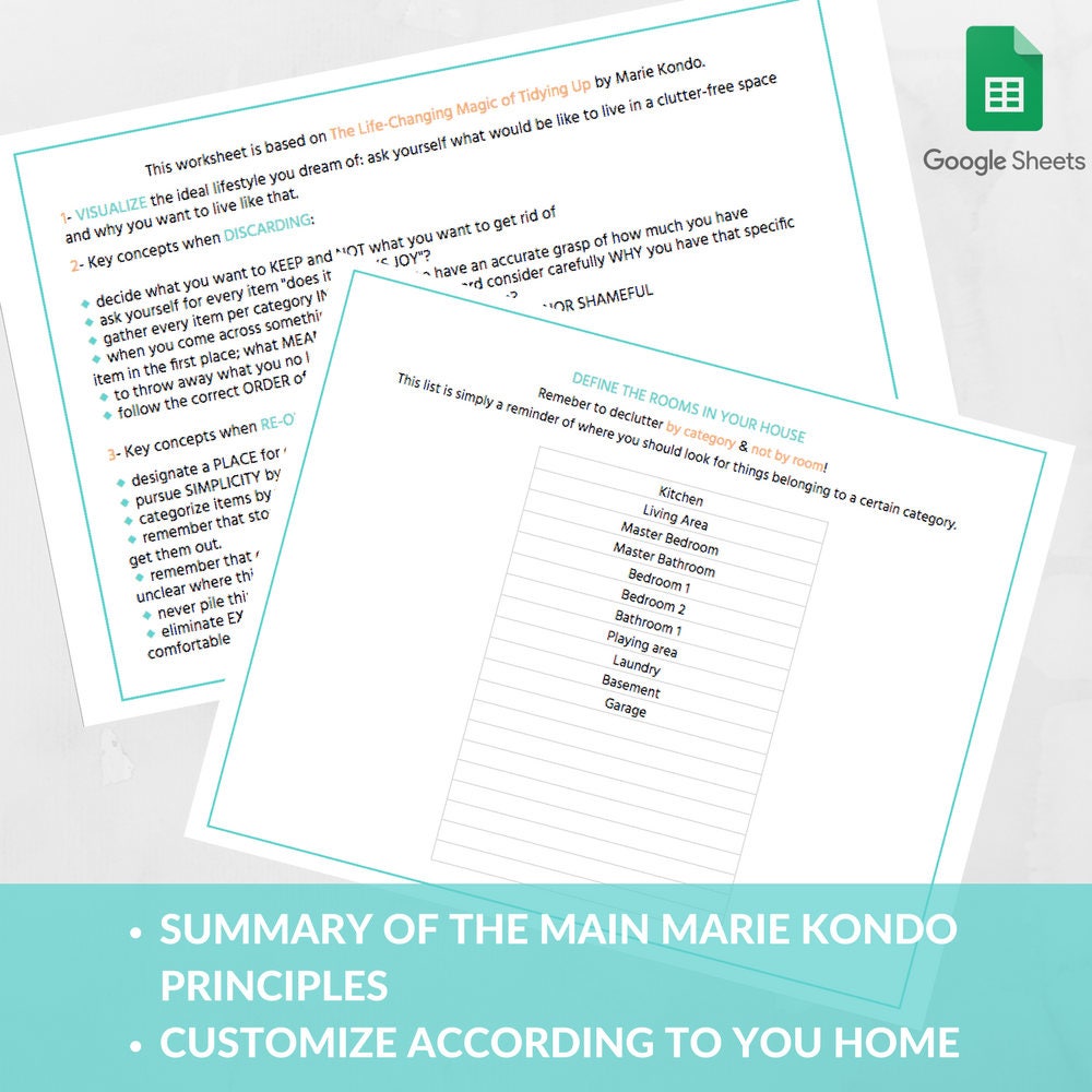Konmari Method Template, Home Organization Workbook, Spark Joy, Mari ...
