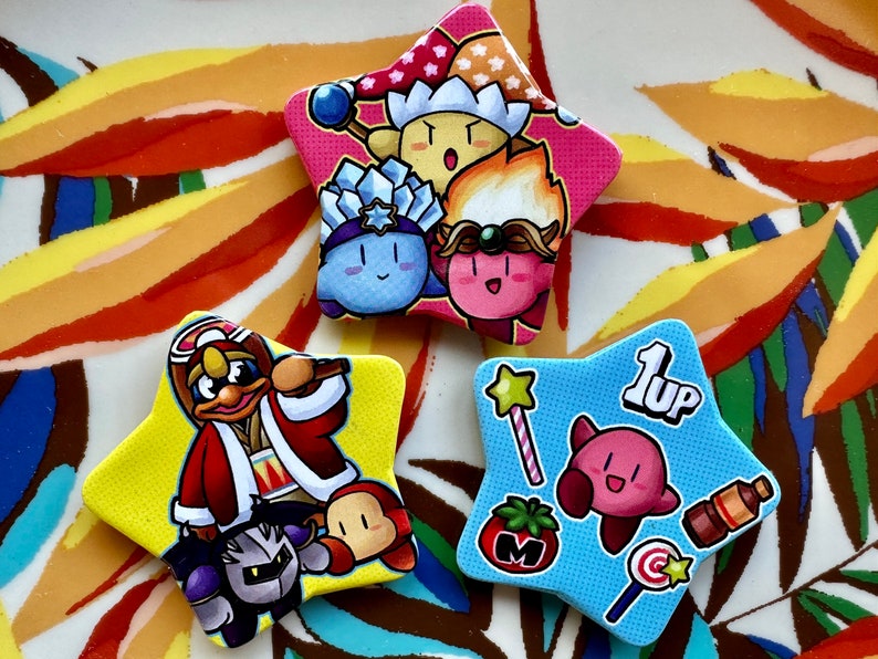 Kirby Star Pinback Buttons Kirby, King Dedede, Waddledee, Ice Kirby ...