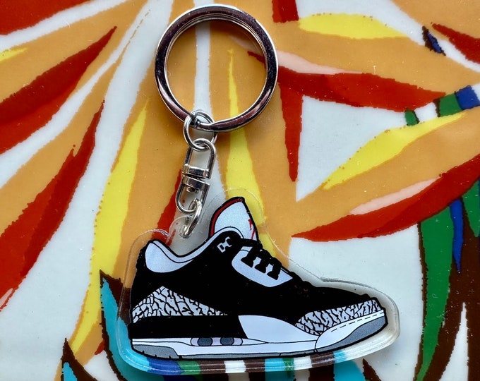 Air Jordan III Black Cement Sneaker Keychain Charm Accessory - Etsy