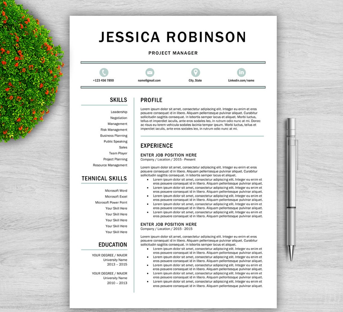 Modern Resume Template for Word, US Letter, A4, Resume Template ...
