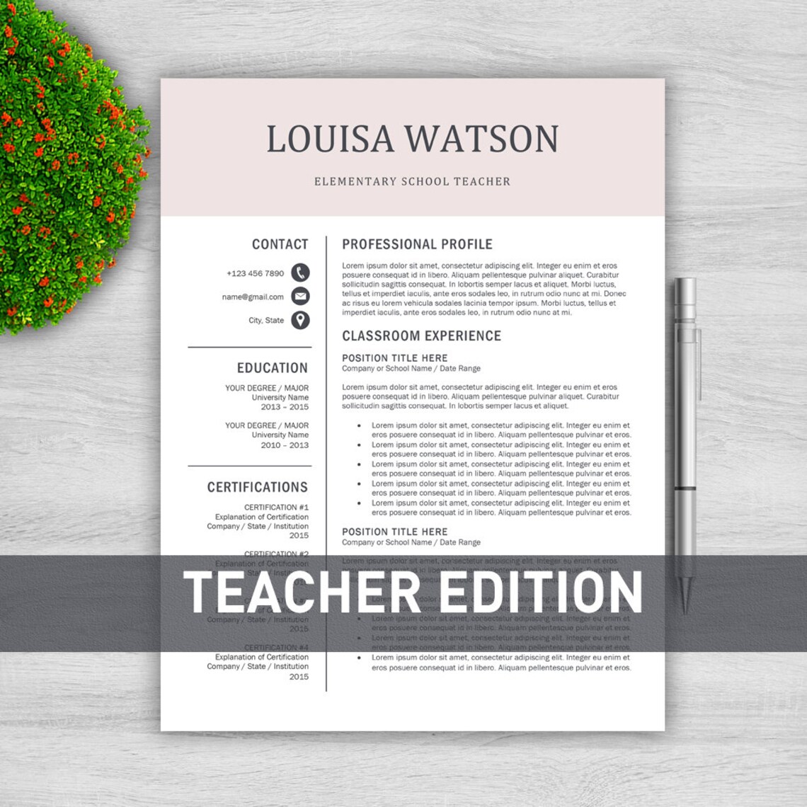 Teacher Resume Template for Word / Teacher CV Template Teaching Resume ...
