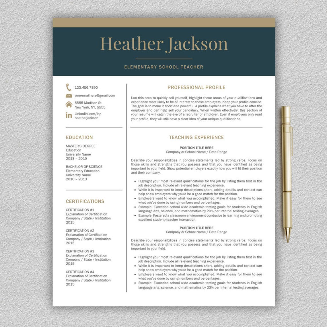 Teacher Resume Template for Word Resume Teacher, CV Teacher, Teaching ...