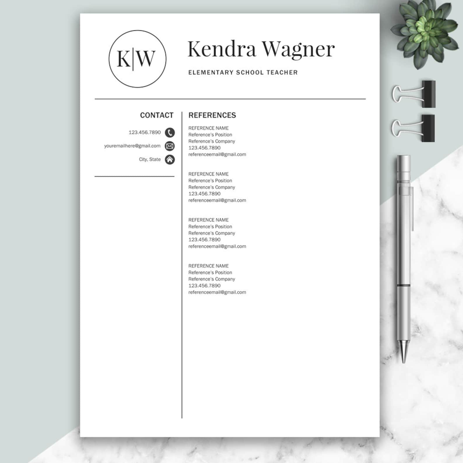 Teacher Resume Template for Word & Pages | Teacher CV Template ...
