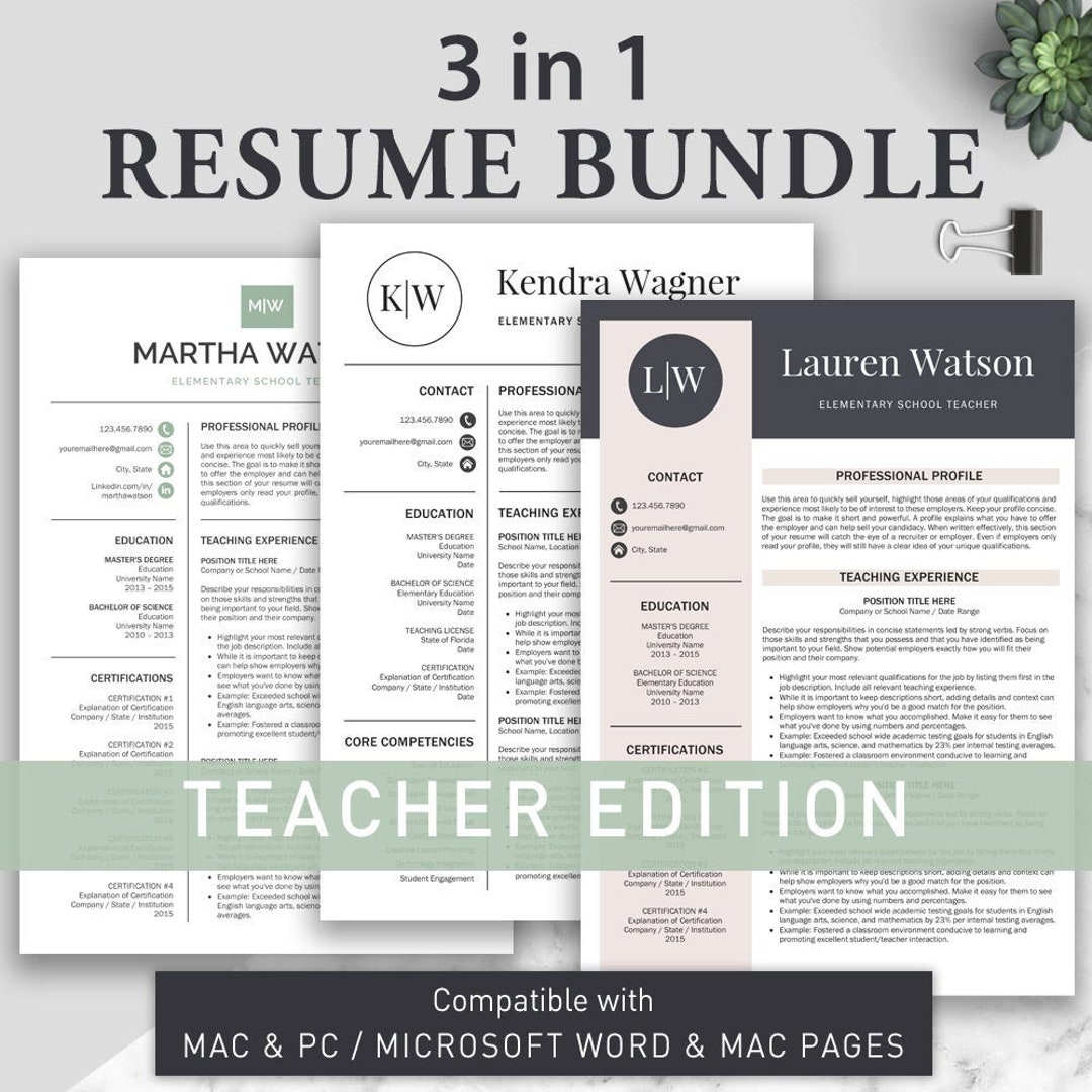 Teacher Resume Template for Word & Pages | Teacher CV Template ...