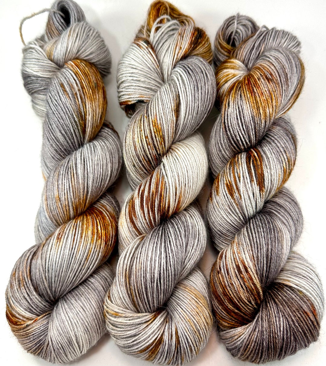 Hand Dyed Yarn rusty Bucket Grey Silver Gray Rust Orange Brown Speckled ...