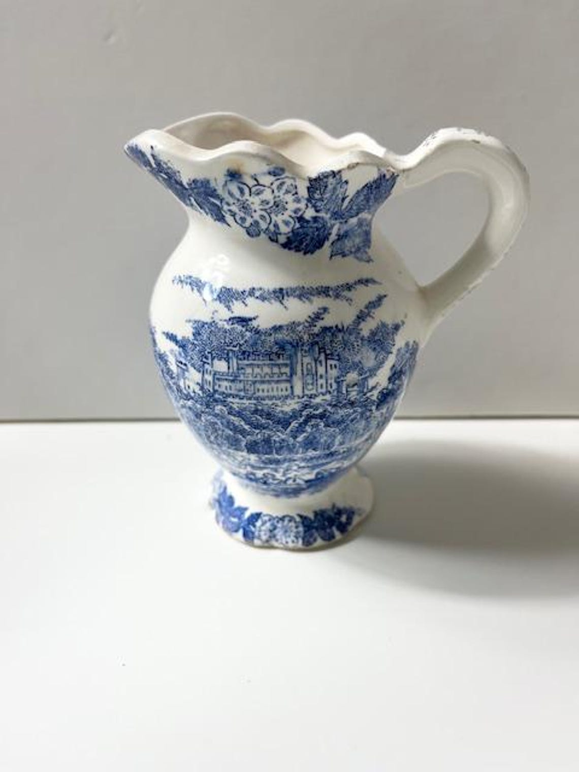 Vintage Dainty Blue and White Transferware Pitcher. Japan, Flower Posy ...