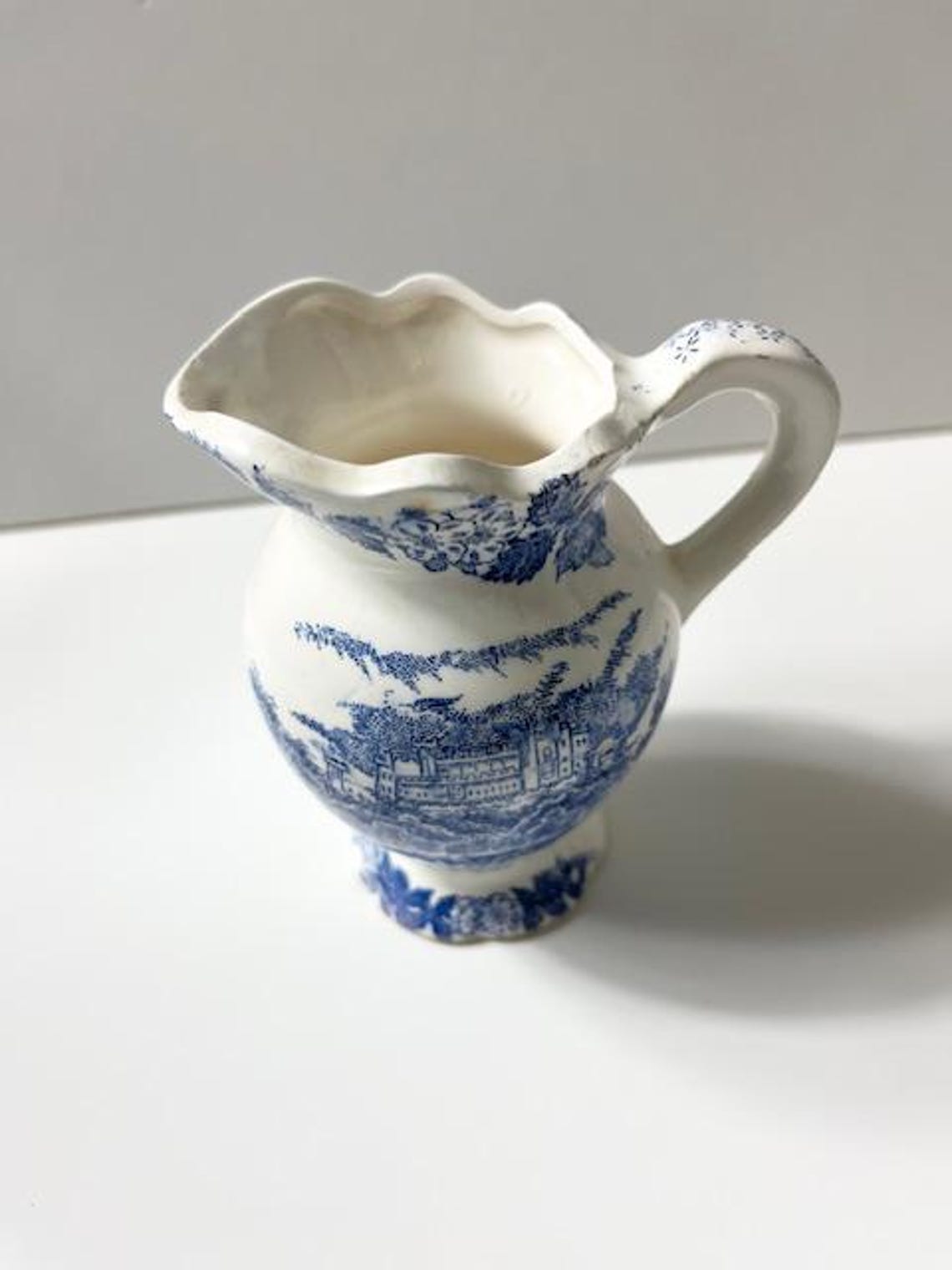 Vintage Dainty Blue and White Transferware Pitcher. Japan, Flower Posy ...