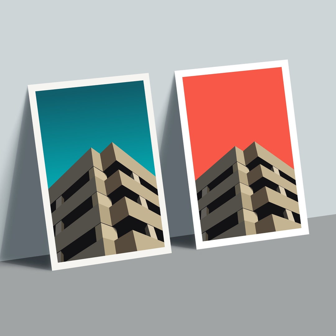 Brutalist Architecture, Sheffield, Car Park, Stylised Digital ...