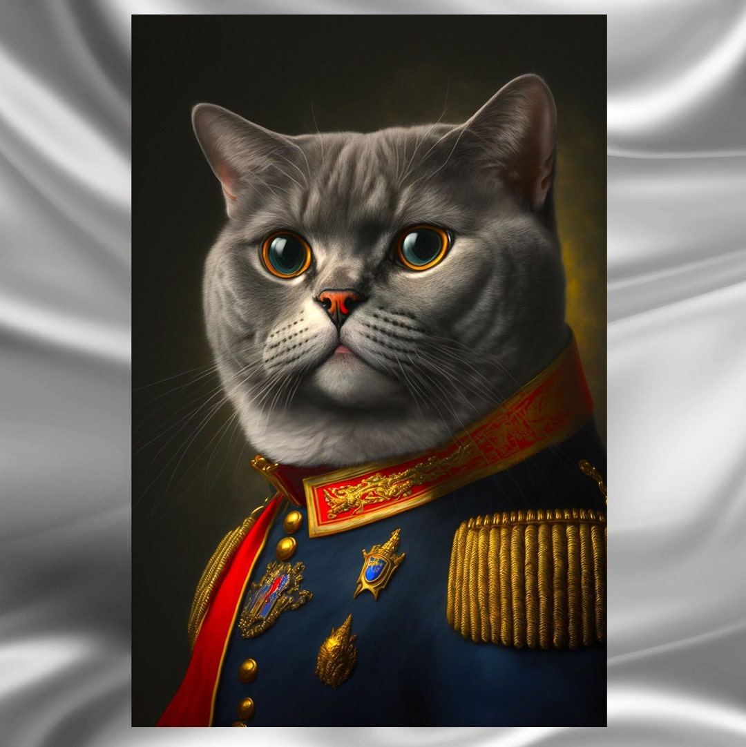 British Shorthair Cat Birthday Card Napoleonic Style Cat Portrait Pet ...