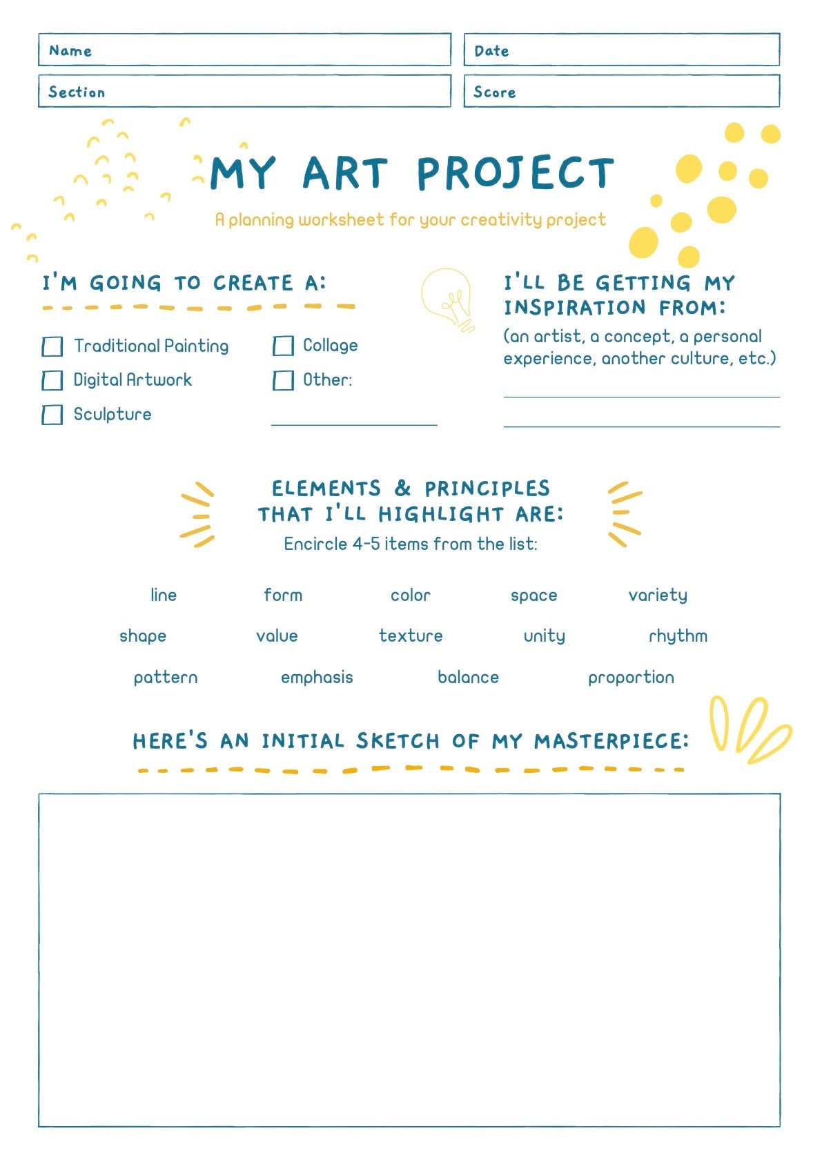 Artwork Project Worksheet - Etsy