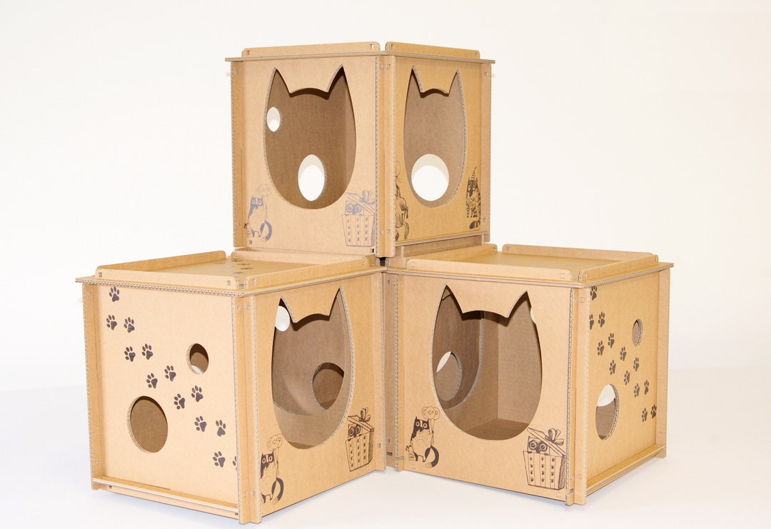Сardboard House for a Cat, Modular Cardboard House for Cats, Cube House ...