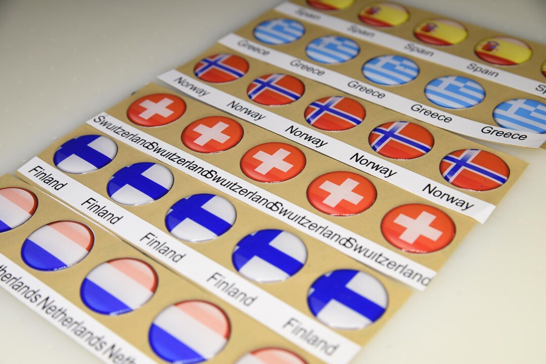 5pcs X Flag Stickers (30mm) European Countries Flag Decal 3D Resin ...