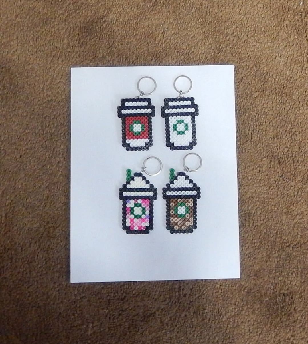 STARBUCKS Perler Bead Keychain White Coffee Cup, Christmas, Pink Drink ...