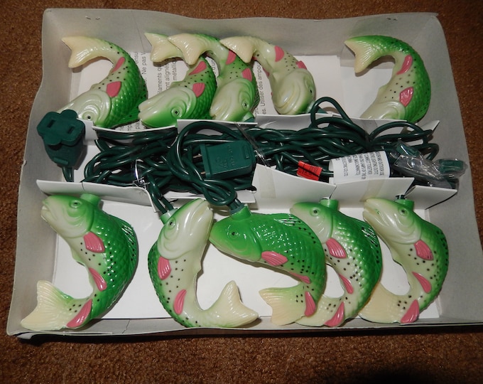 Vintage BLOW MOLD TROUT Fish String of 10 Lights - New in Box - Indoor ...