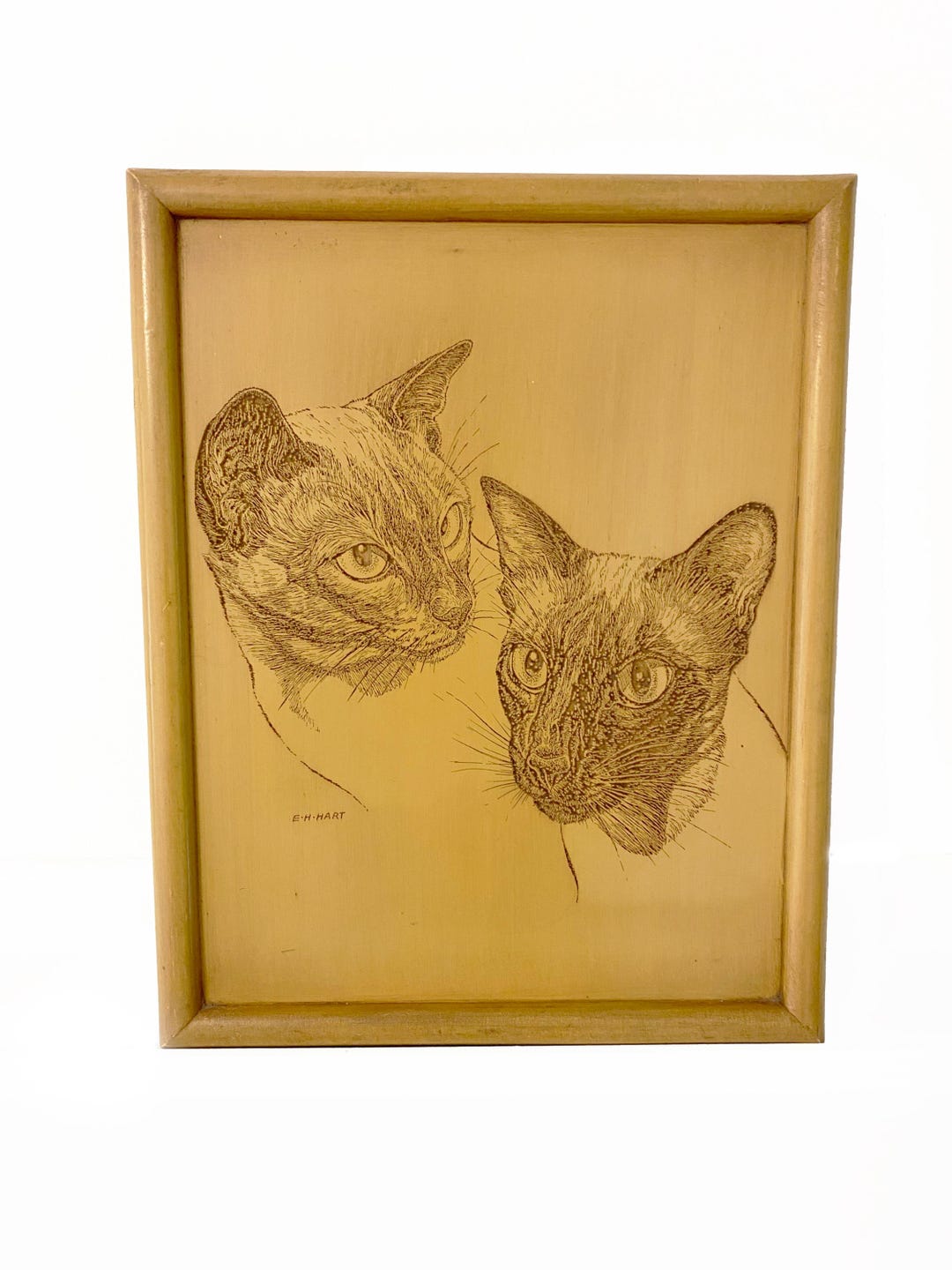 Vintage Wood Burned/ Etching of Two Cats (siamese Cats) by Artist ...
