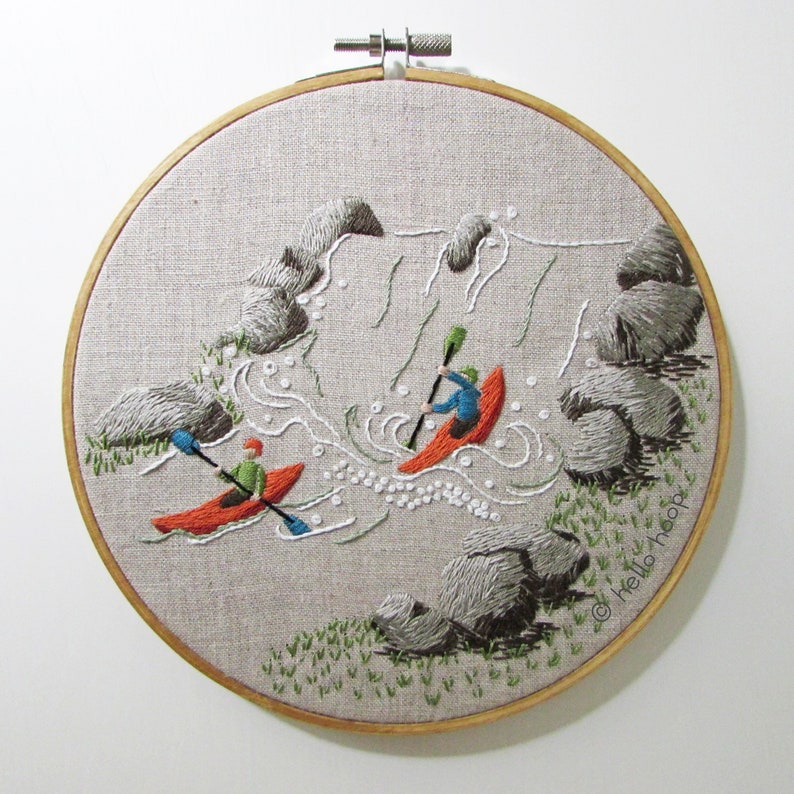 Kayaking Hand Embroidery Pattern PDF Instant Download - Etsy