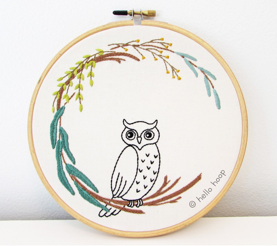 Owl Floral Wreath Hand Embroidery Pattern - PDF File - Instant Download ...
