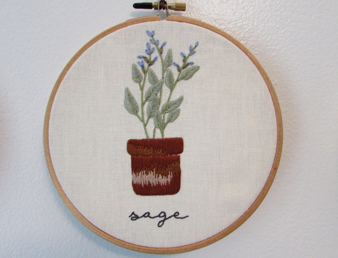 Garden Sage Hand Embroidery Pattern Kitchen Herbs PDF | Etsy