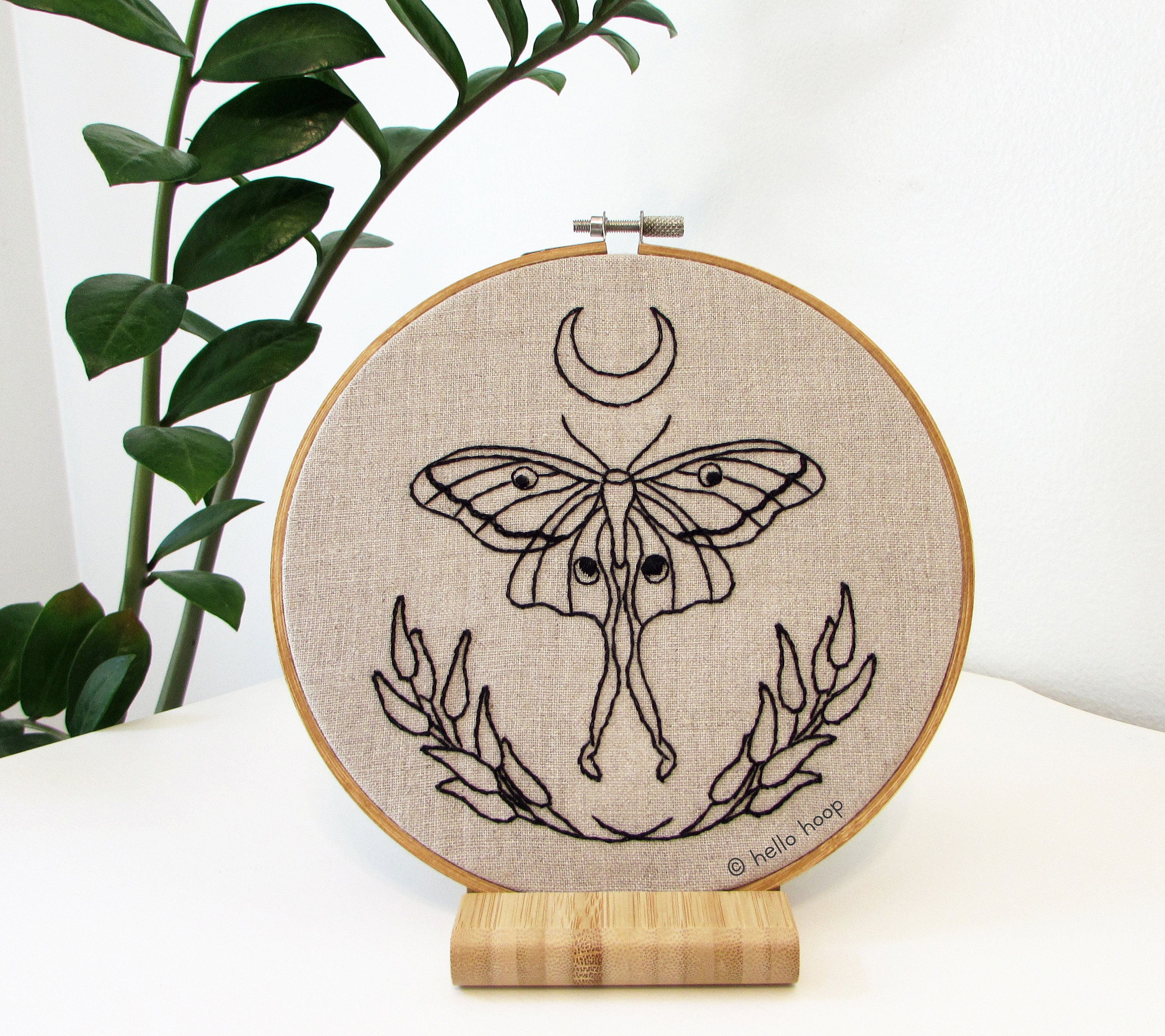 Luna Moth Hand Embroidery Pattern - Monochrome Insect - PDF Instant ...