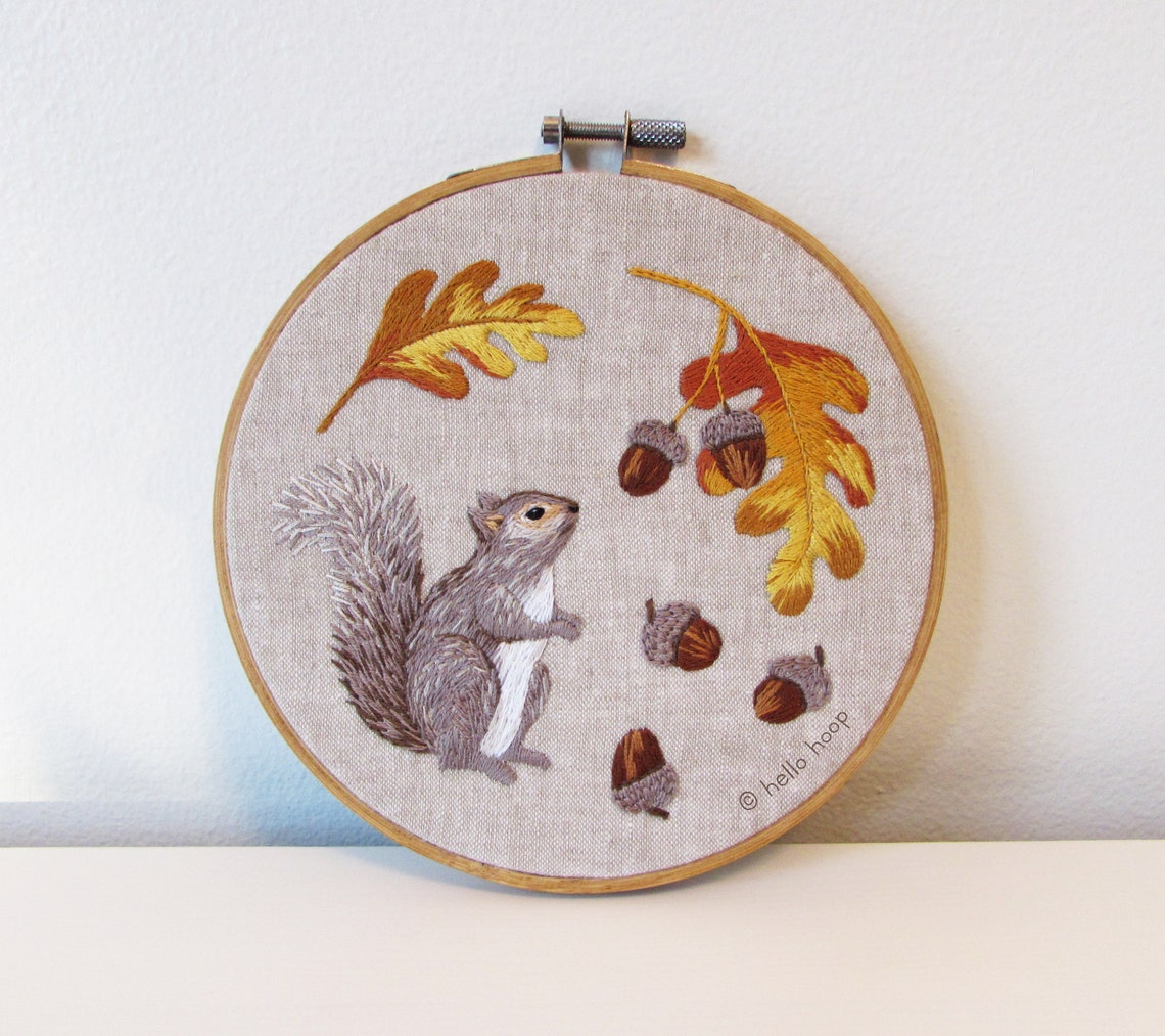 Squirrel and Acorns Hand Embroidery Pattern Thread Painting - Etsy