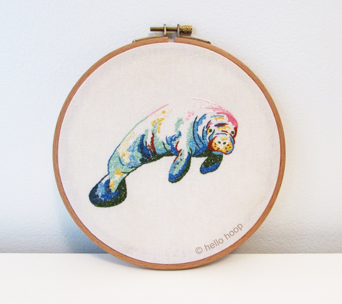 Manatee Embroidery Pattern Rainbow Manatee Endangered - Etsy