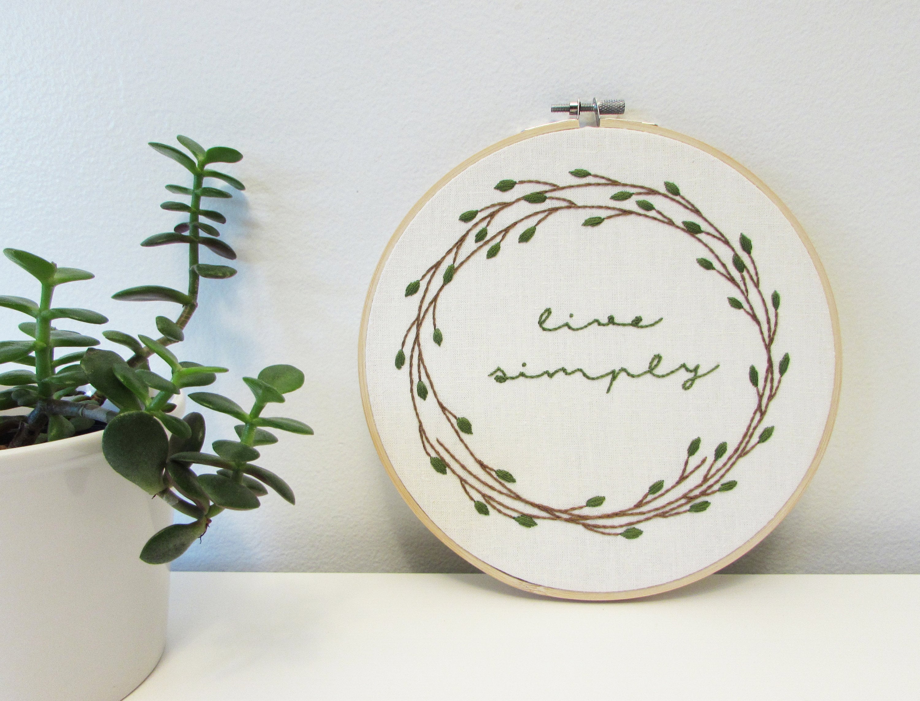 Live Simply hand embroidery pattern Floral wreath PDF | Etsy