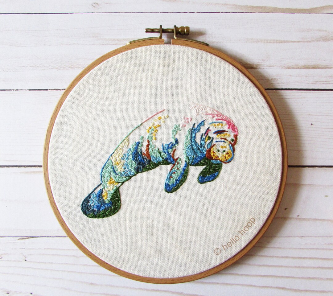 Manatee Embroidery Pattern Rainbow Manatee Endangered Animals PDF ...