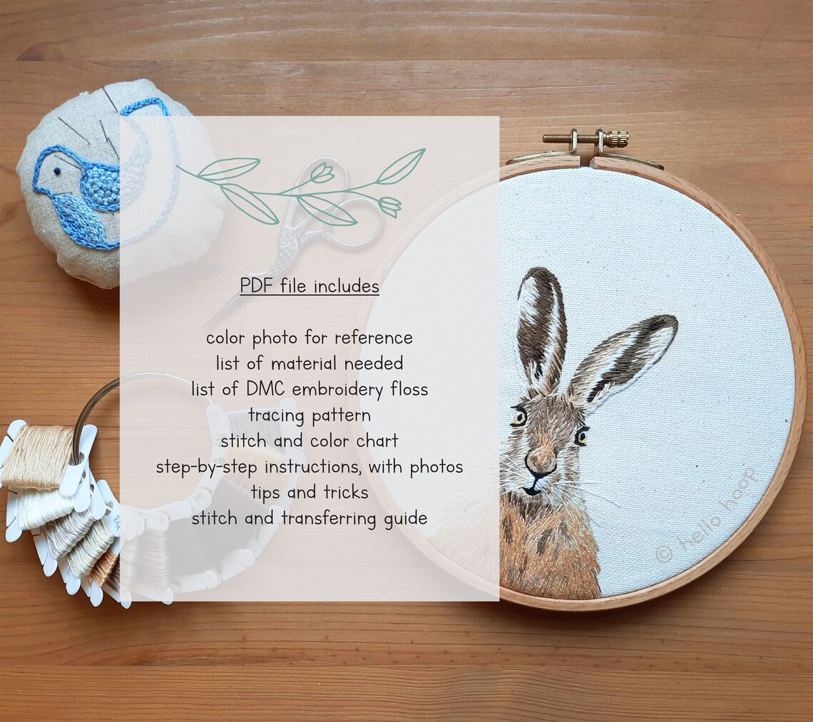 Wild Hare Embroidery Pattern: Thread Painting Guide (PDF Download) - Etsy