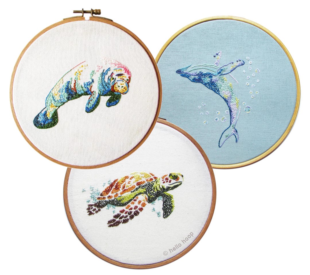 Sea Animals Embroidery Pattern Rainbow Sea Turtle, Humpback Whale ...
