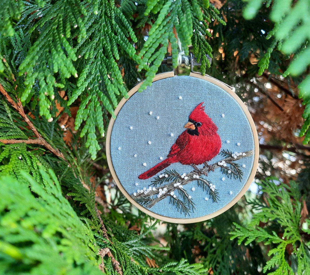 Winter Cardinal Hand Embroidery Pattern Christmas Ornament DIY Winter ...