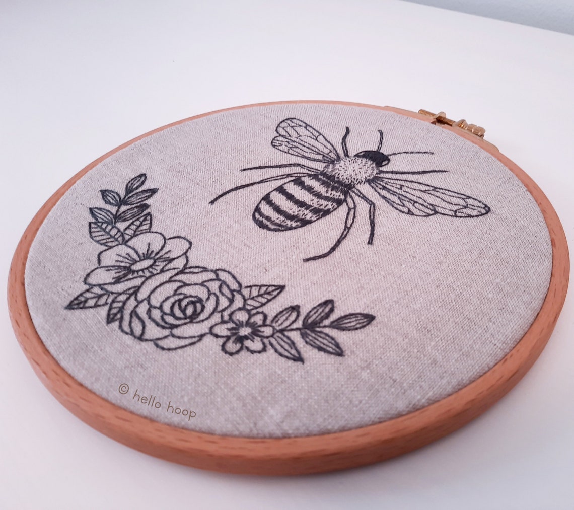Honey Bee Hand Embroidery Pattern Monochrome Insect PDF - Etsy