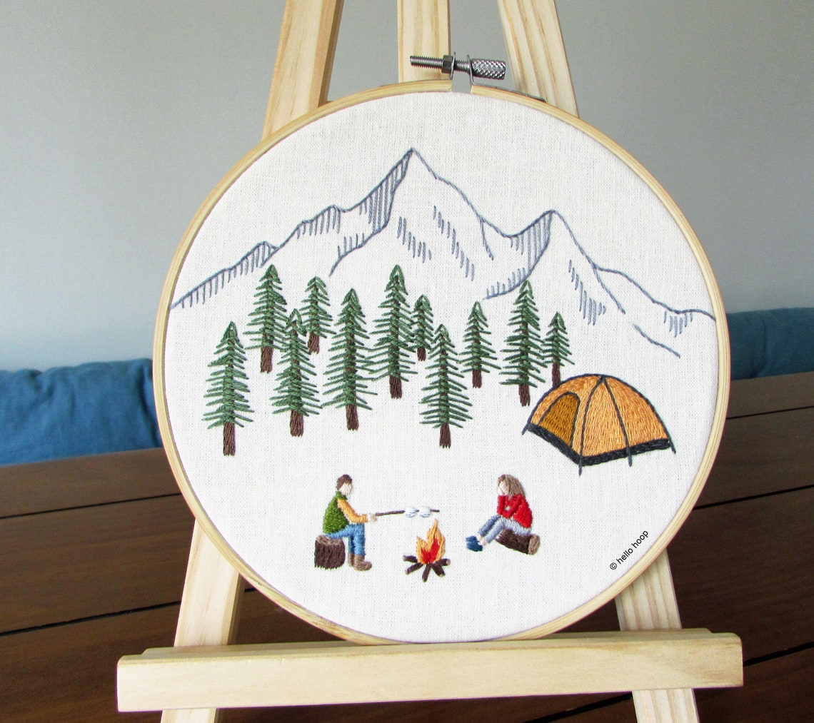 Camping Hand Embroidery Pattern Camping Trip PDF Instant - Etsy