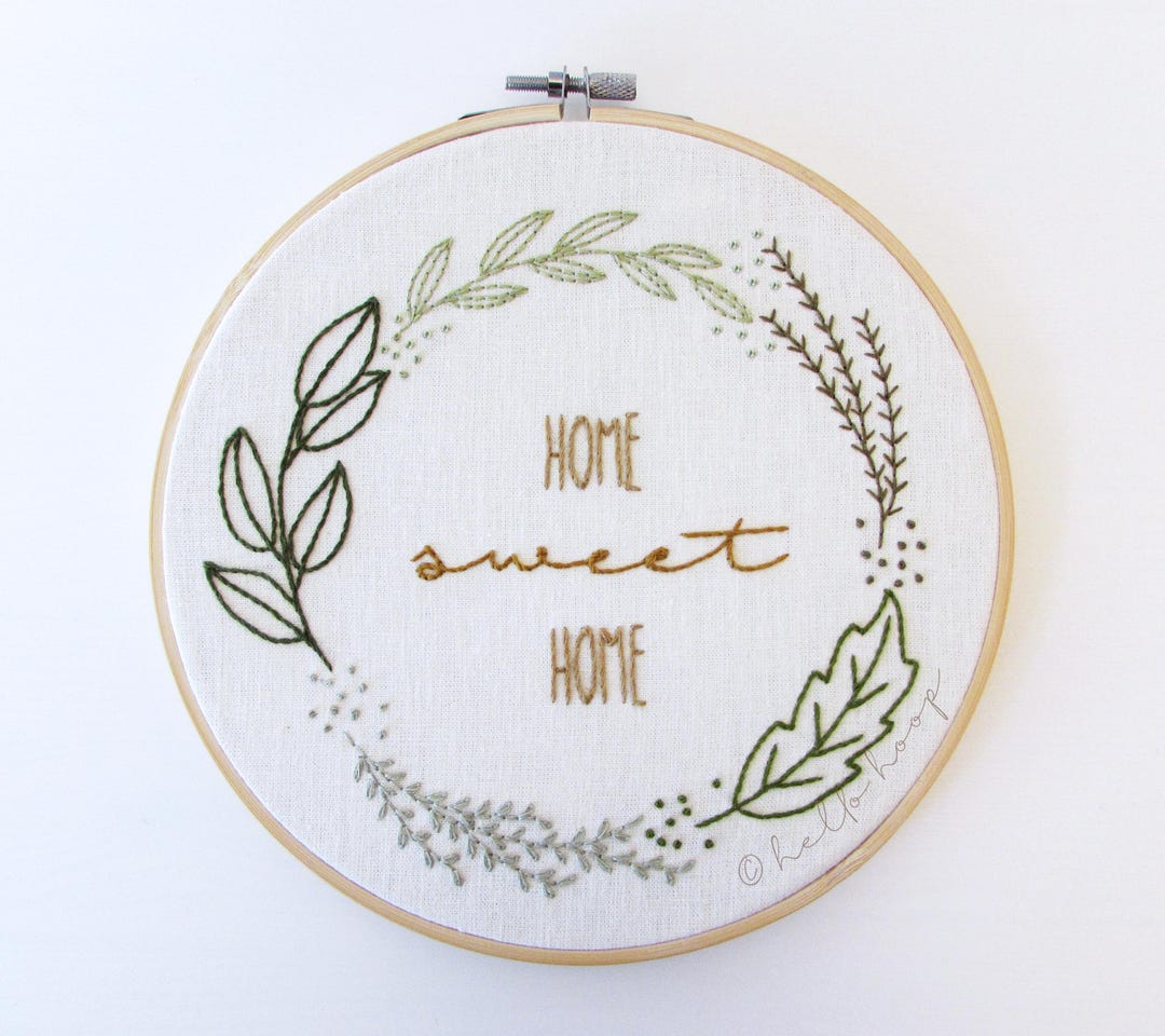 Home Sweet Home Hand Embroidery Pattern - Floral Wreath - PDF - Instant ...