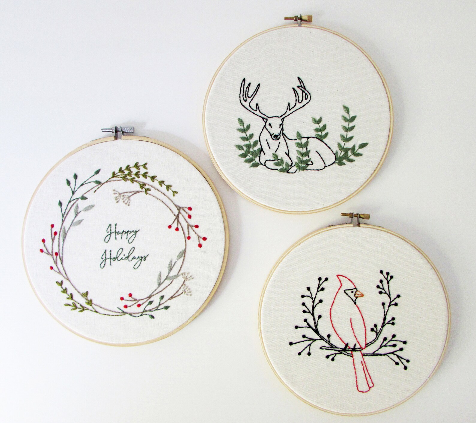 Happy Holidays Hand Embroidery Pattern Floral Wreath PDF - Etsy