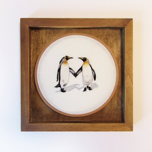 Penguin Love Hand Embroidery Pattern - Thread Painting DIY - Animal ...