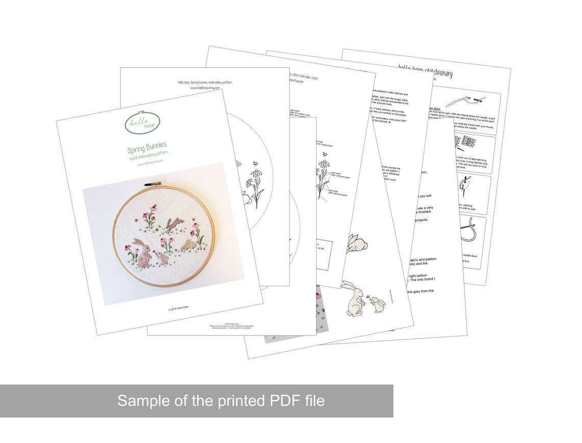 Spring bunnies hand embroidery pattern Bunny rabbits | Etsy