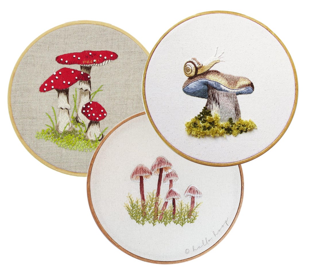 Fungi Embroidery Pattern - Set of 3 Mushroom Patterns - PDF - Instant ...