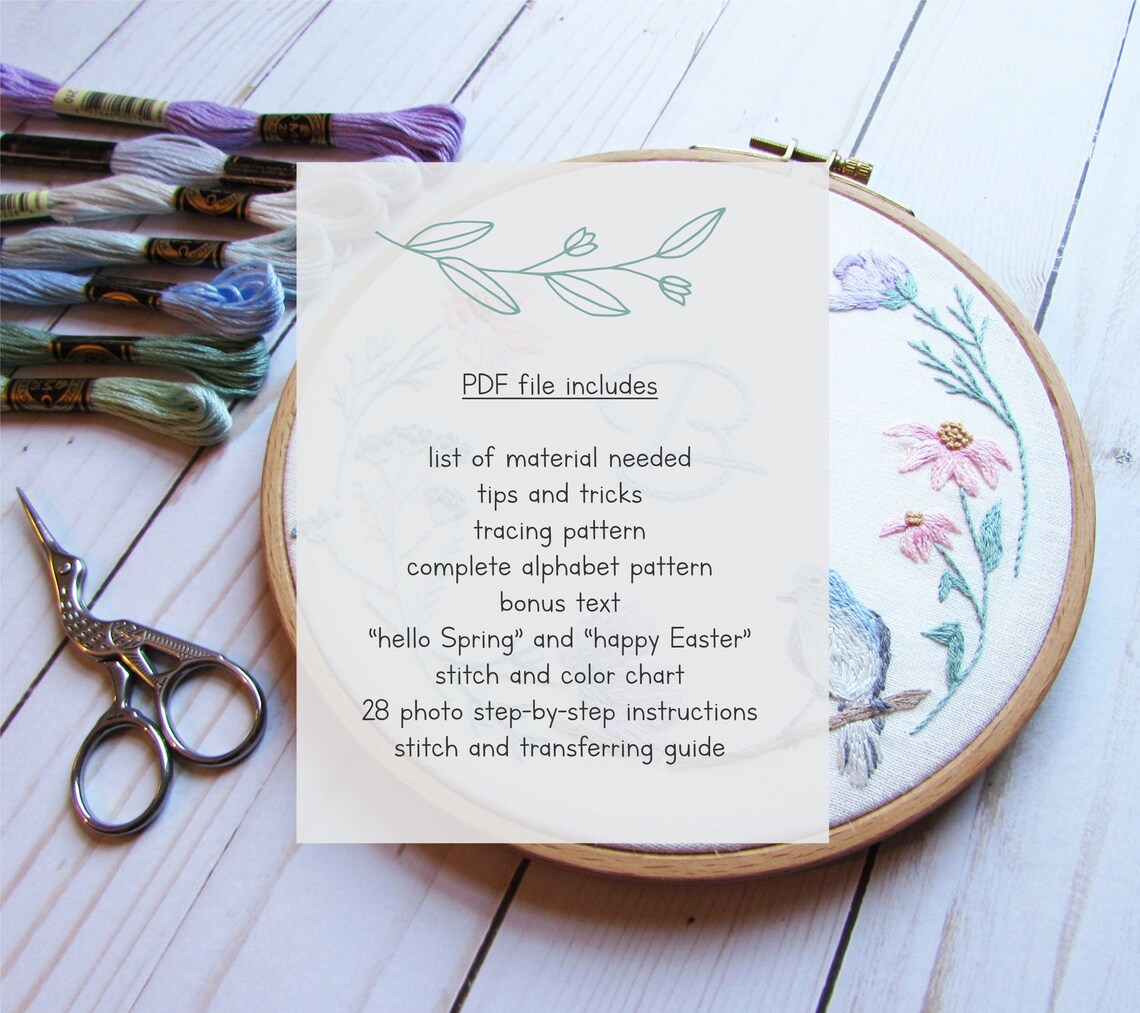 Spring Floral Monogram Embroidery Pattern With Complete - Etsy