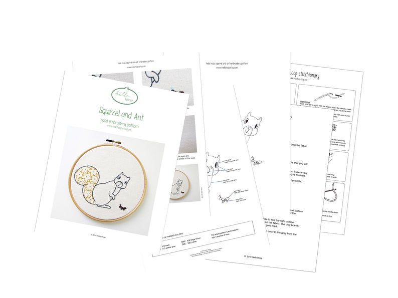 Squirrel and Ant hand embroidery pattern Woodland decor | Etsy